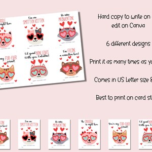 EDITABLE Printable Cat Valentine Cards, Classroom Valentines Day Cards ...