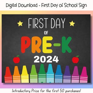 First Day of School Sign Printable, First Day of Pre-k Sign, First Day ...