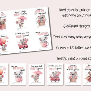 EDITABLE Koala Valentine Cards, Classroom Valentines Day Cards, Kids ...