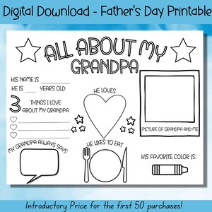 Father's Day Printable, All About My Grandpa, Fathers Day Gift, Card ...