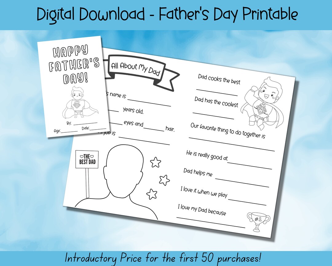 Father's Day Printable, All About My Dad Book, Fathers Day Gift, Father ...