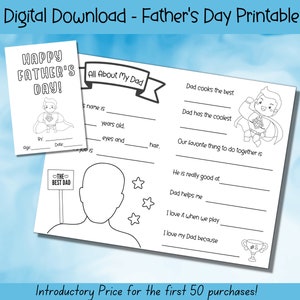 Father's Day Printable, All About My Dad Book, Fathers Day Gift, Father ...