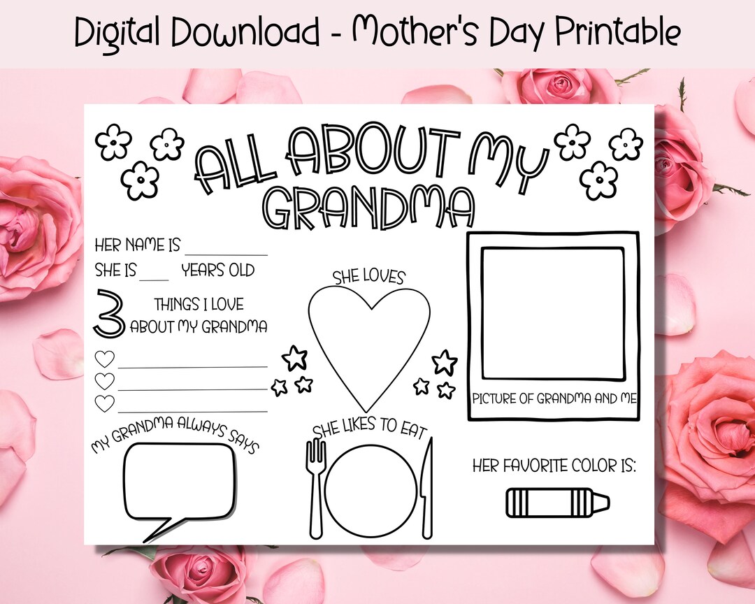 Mother's Day Printable, All About My Grandma, Mothers Day Gift, Card ...