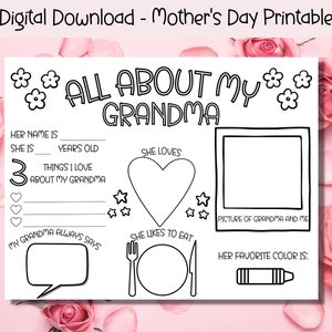 Mother's Day Printable, All About My Grandma, Mothers Day Gift, Card ...