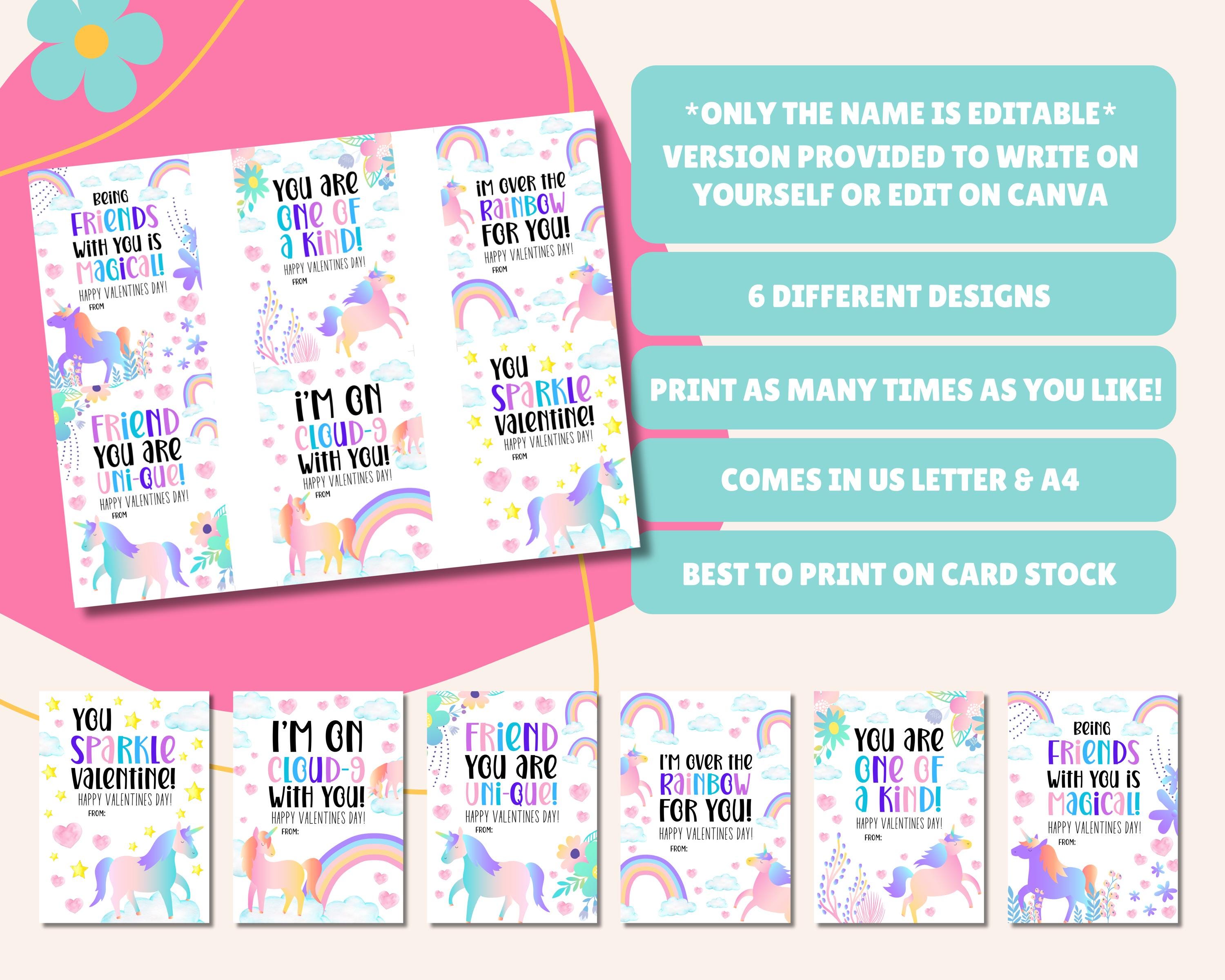 EDITABLE Printable Unicorn Valentine Card, Classroom Valentines Day ...