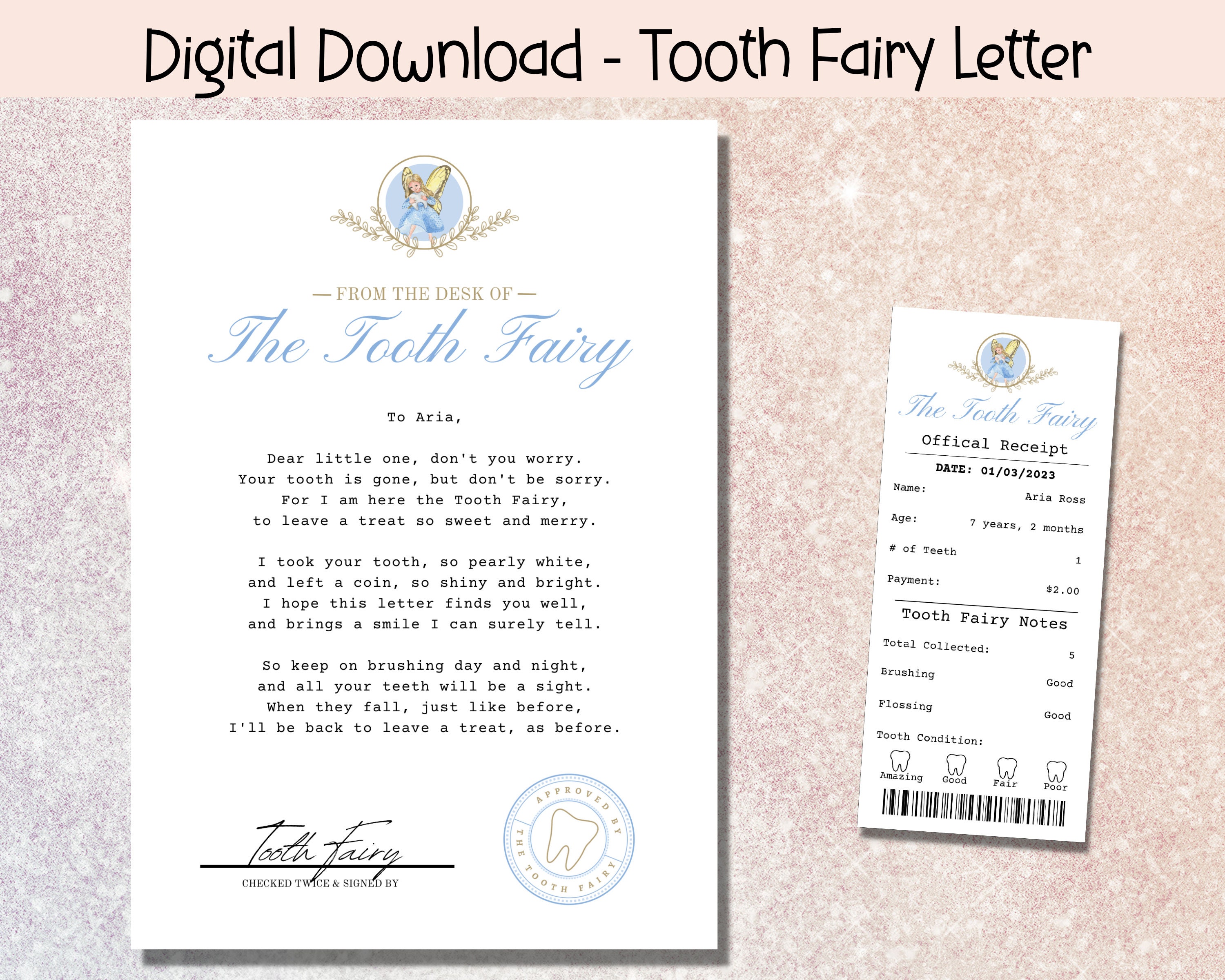 EDITABLE Tooth Fairy Letter Tooth Fairy Receipt Tooth Fairy - Etsy UK