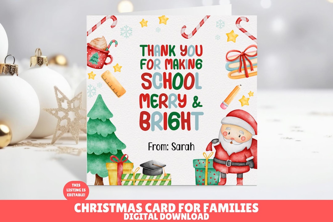 EDITABLE Teacher Christmas Card, Personalized Christmas Card for ...