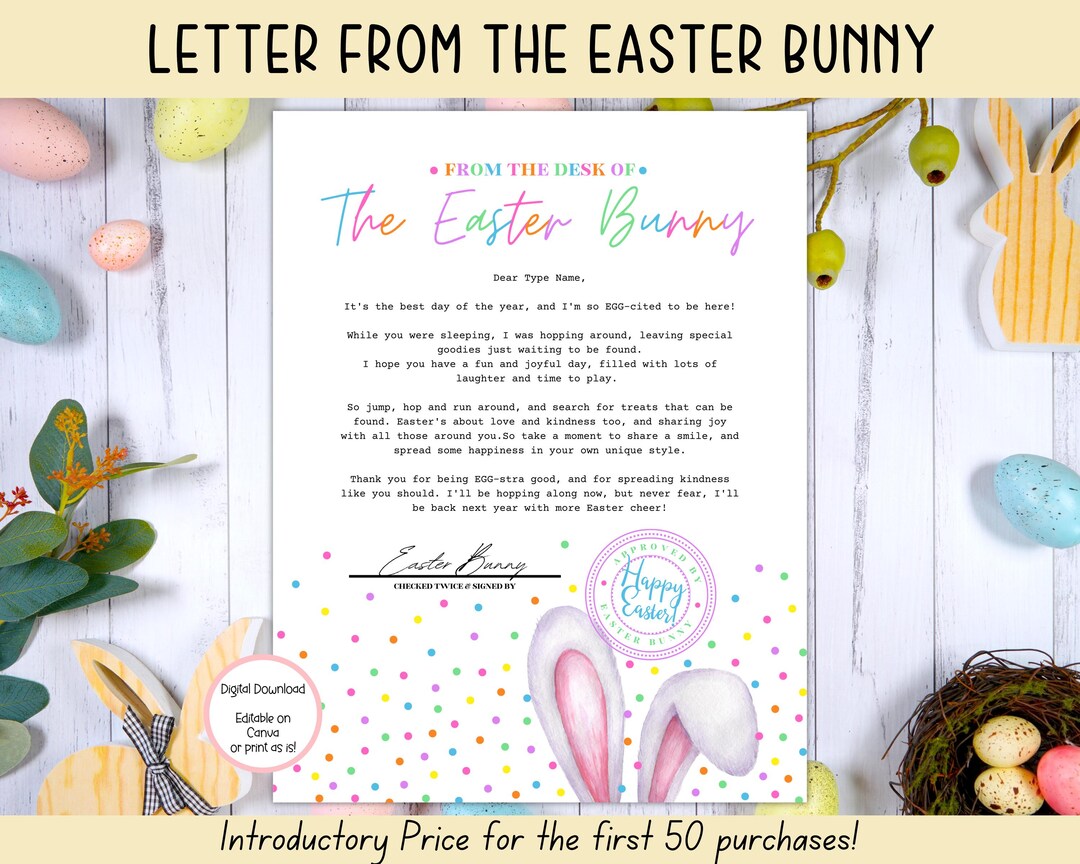 EDITABLE Letter From Easter Bunny, Colorful Printable Easter Letter ...