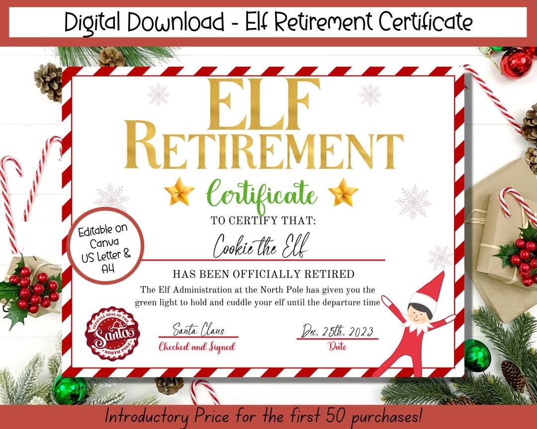 EDITABLE Elf Retirement Certificate, Letter From Your Elf, Elf Leaving ...