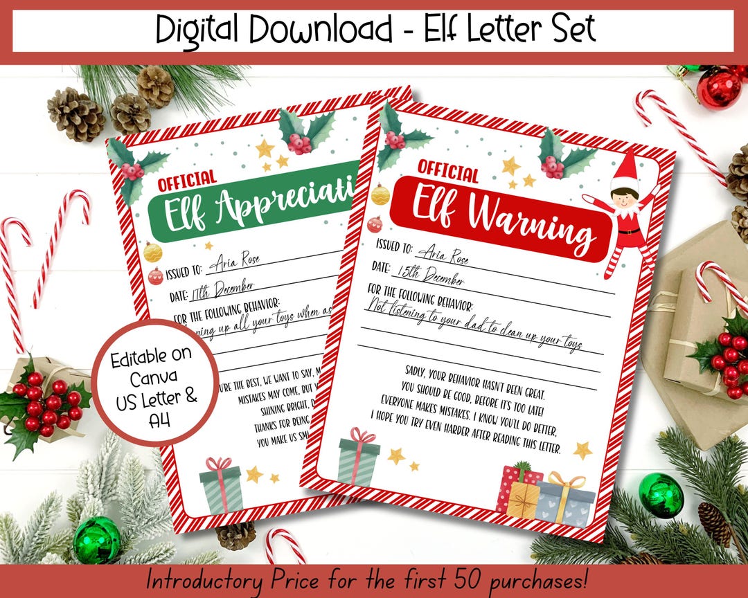 EDITABLE Elf Behaviour Letter, Elf Naughty Letter, Elf Appreciation ...