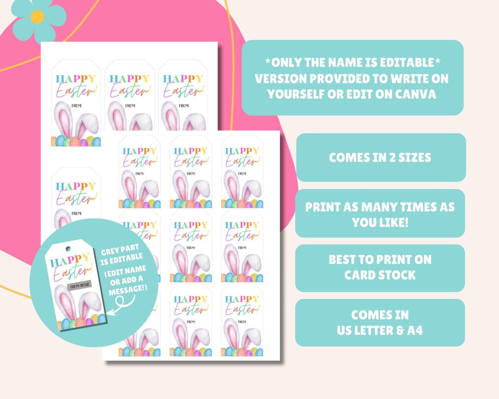 EDITABLE Easter Gift Tags, Easter Printable, Kids Easter Basket ...