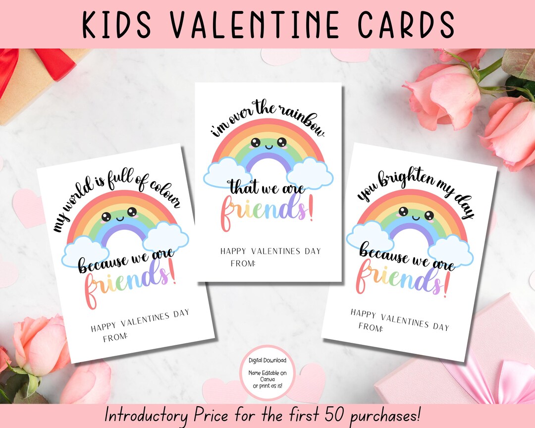 EDITABLE Printable Rainbow Valentines Cards, Classroom Valentines Day ...