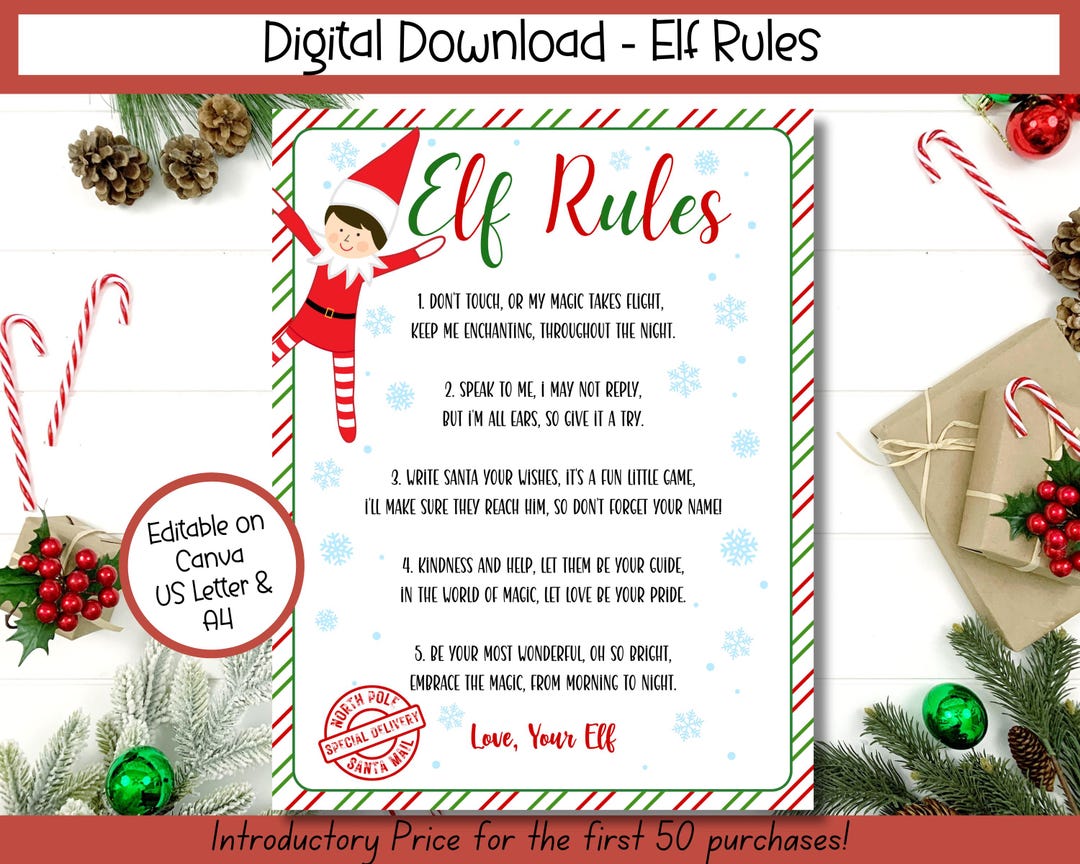 EDITABLE Elf Rules, Elf Magic Rules, Elf Welcome Rules, Elf Arrival ...