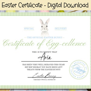 EDITABLE Certificate From Easter Bunny Green Printable Easter - Etsy
