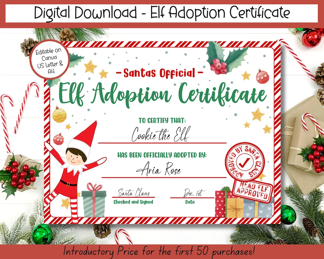 EDITABLE Elf Adoption Certificate, Letter From Your Elf, Elf Arrival ...