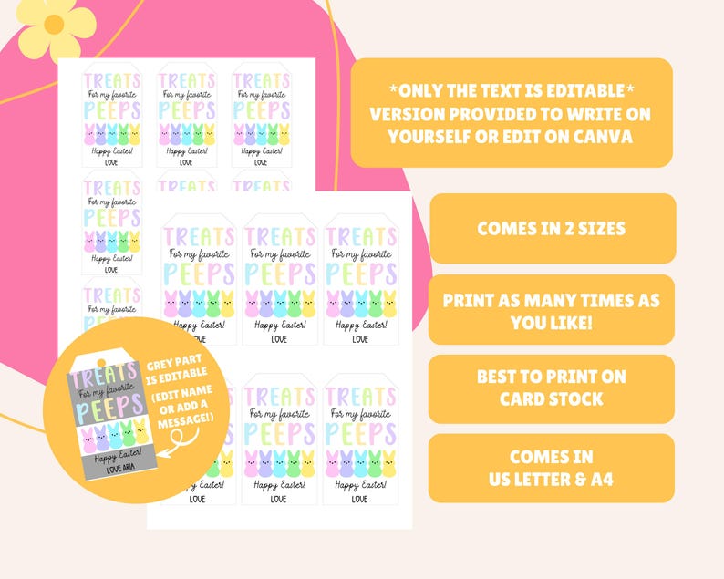 EDITABLE Peeps Easter Gift Tags, Peeps Easter Printable, Kids Easter ...