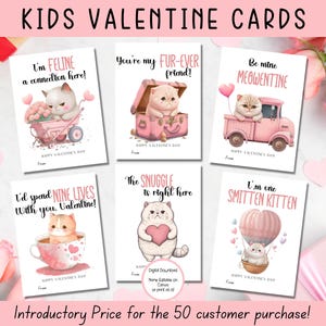 EDITABLE Printable Cat Valentine Cards, Classroom Valentines Day Cards ...