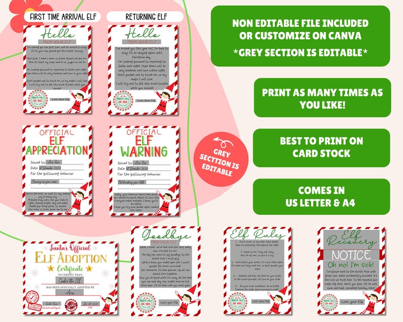 EDITABLE Elf Letter Set, Girl Elf Welcome Letter, Elf Goodbye Letter ...