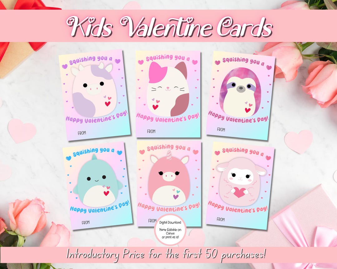 EDITABLE Squish Valentine Cards, Classroom Valentines Day Cards, Kids ...