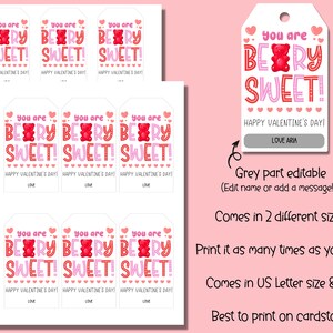 EDITABLE Gummy Bear Valentine Gift Tags, Printable Kids Valentine Tags ...