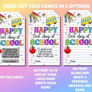 EDITABLE First Day of School Gift Tag, Back to School Gift Tag, Teacher ...