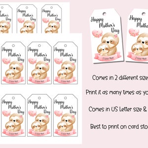 Sloth Mothers Day Gift Tag, Mothers Day Tag, Mother's Day Printable ...