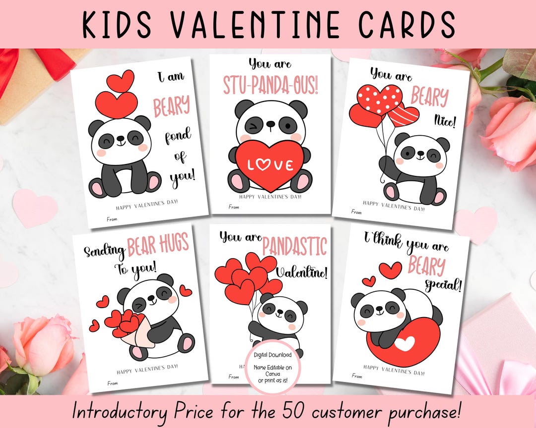 EDITABLE Panda Valentine Cards, Classroom Valentines Day Cards, Kids ...