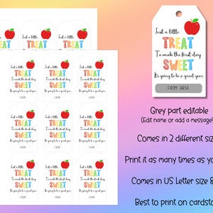 EDITABLE First Day of School Gift Tag, Back to School Gift Tag, Teacher ...