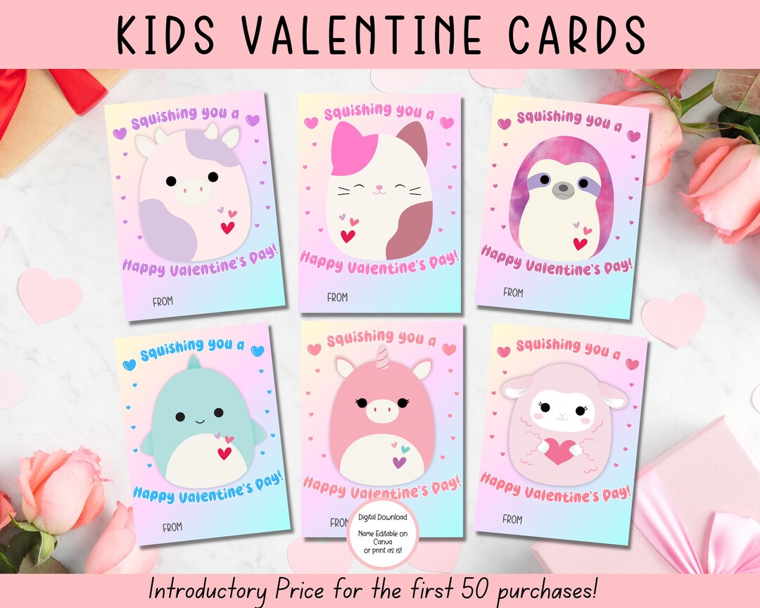 EDITABLE Squish Valentine Cards, Classroom Valentines Day Cards, Kids ...