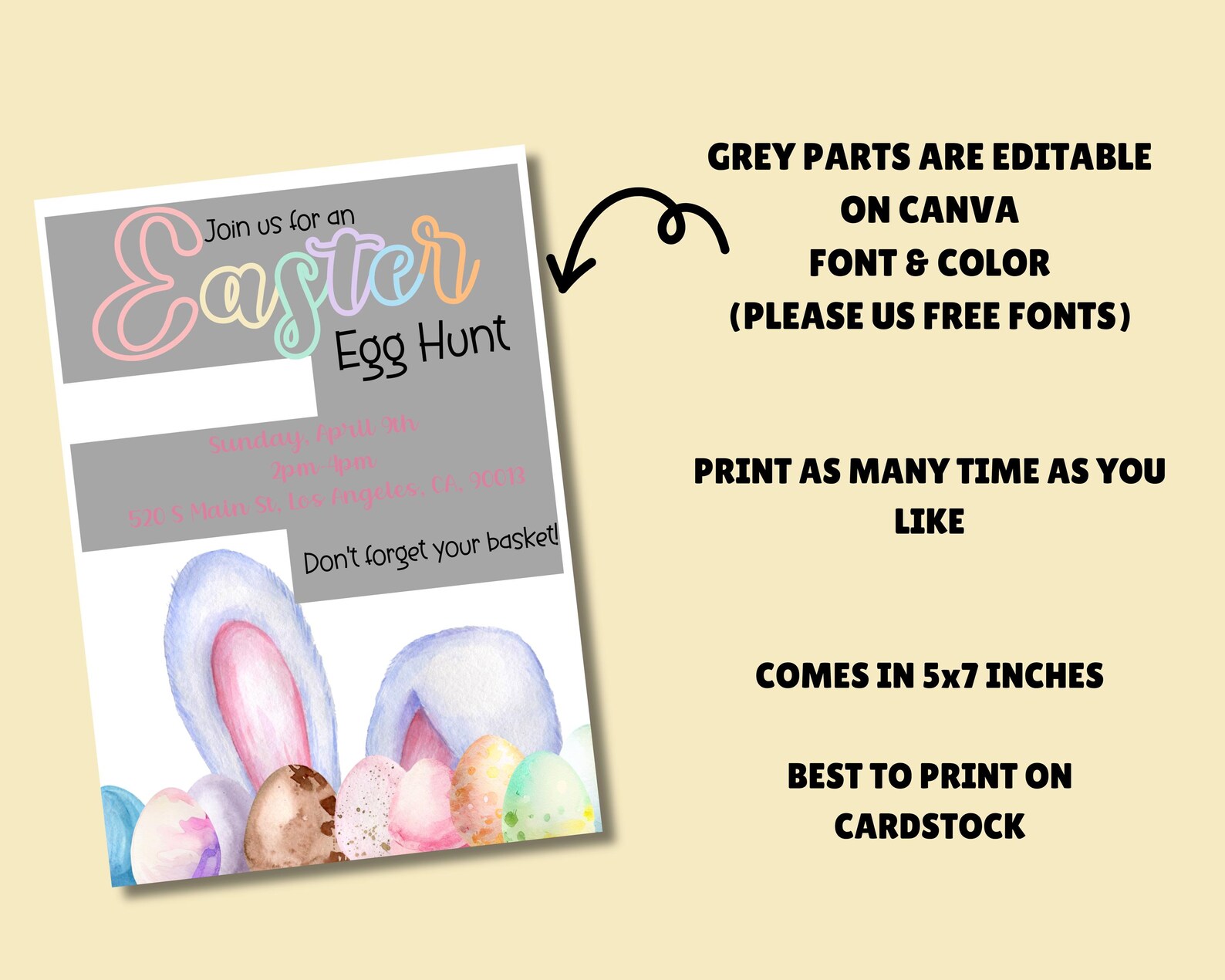 EDITABLE Easter Egg Hunt Invitation, Easter Party Invite, Easter Egg ...