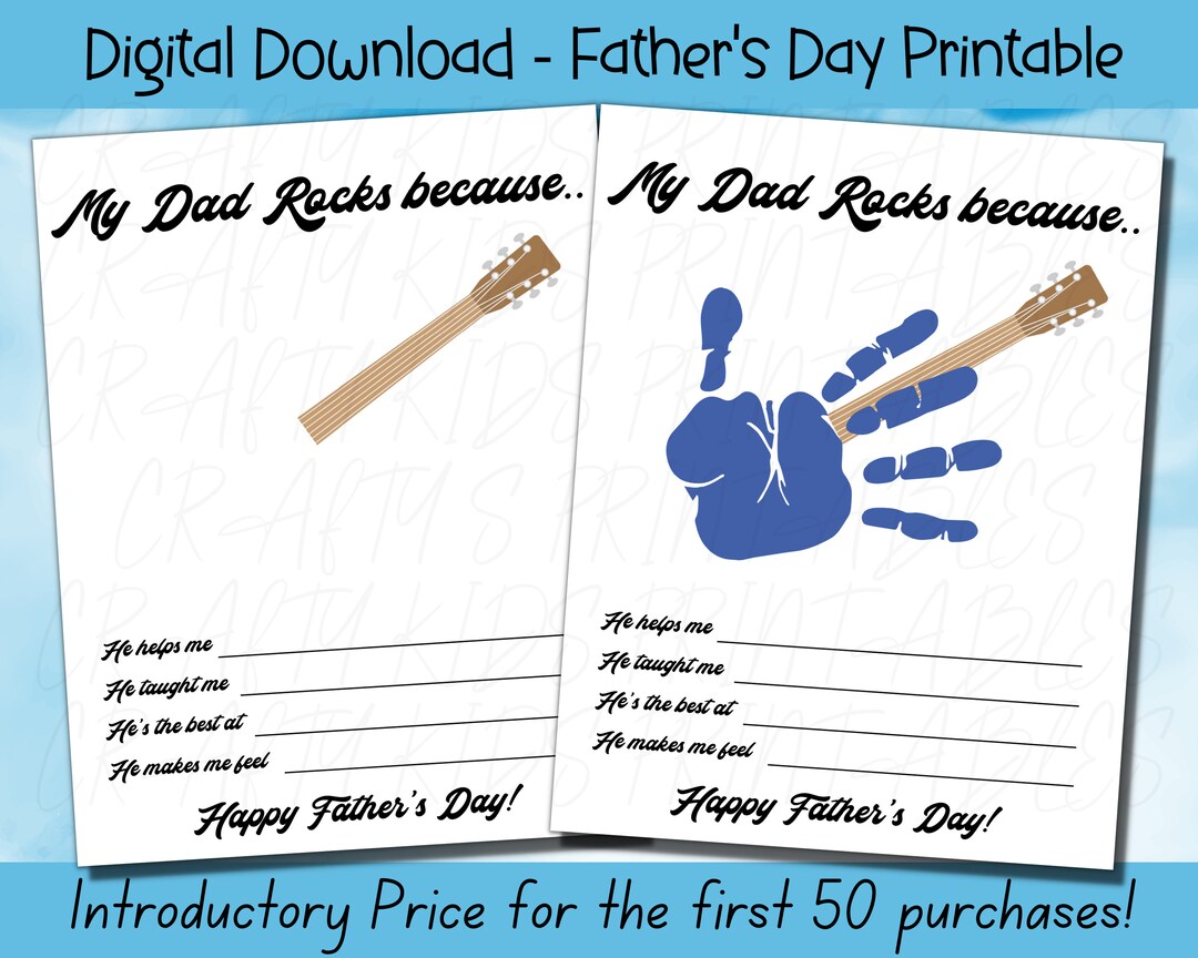 Father's Day Printable My Daddy Rocks Handprint Art - Etsy