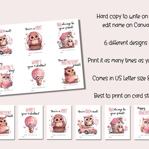 EDITABLE Printable Owl Valentine Cards, Classroom Valentines Day Cards ...