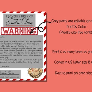 EDITABLE Santa Warning Letter, Letter From Santa, Naughty List Letter ...