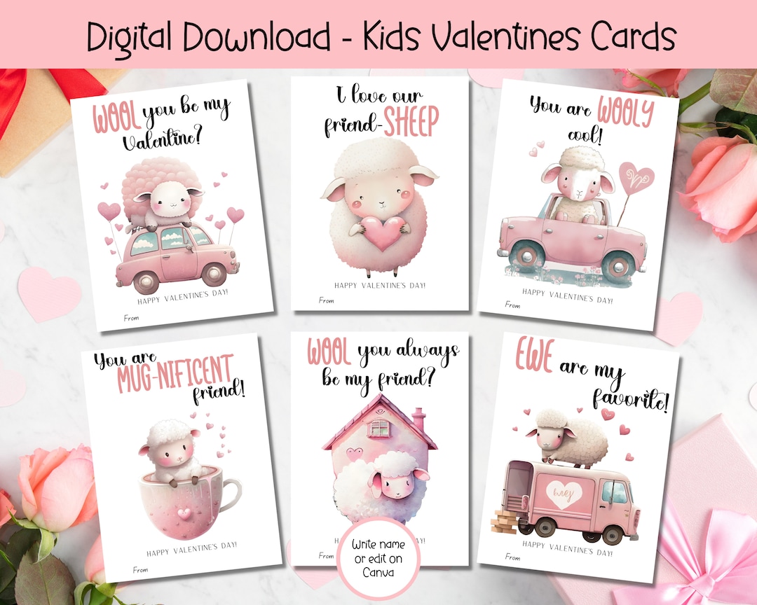 EDITABLE Printable Sheep Valentine Card, Classroom Valentines Day Cards ...