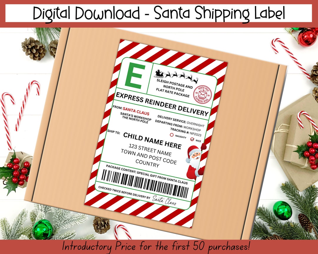 EDITABLE Santa Shipping Label, North Pole Delivery Tags, Santa Mail ...