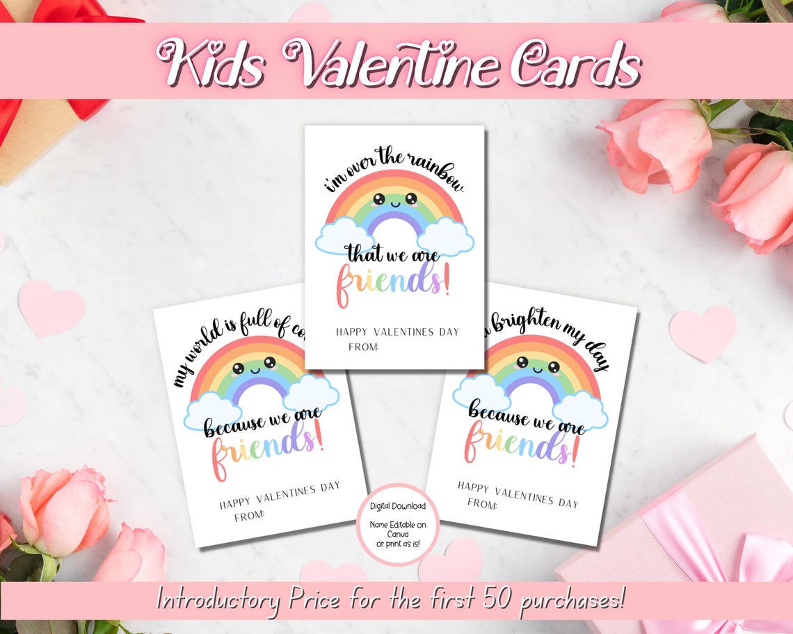 EDITABLE Printable Rainbow Valentines Cards, Classroom Valentines Day ...
