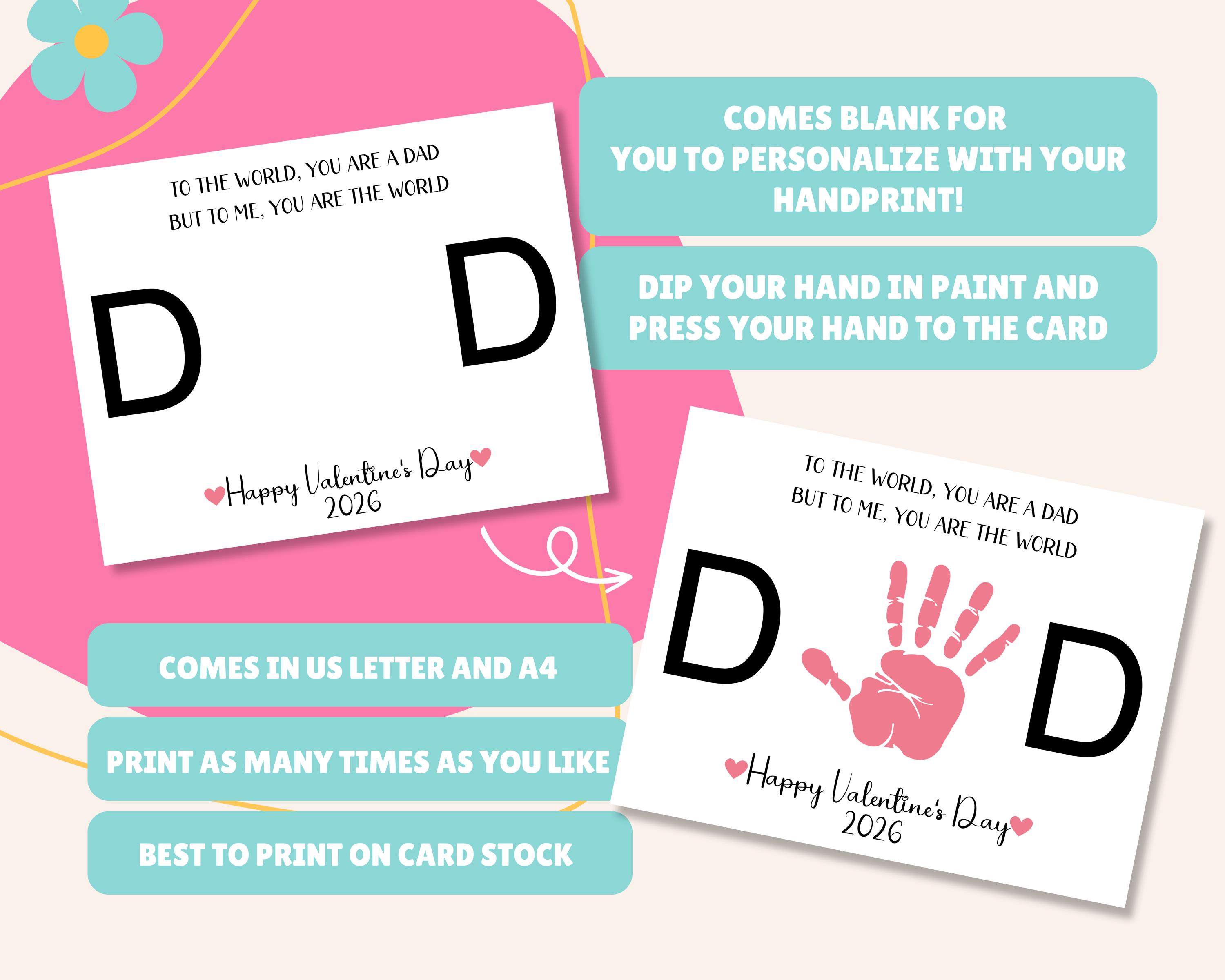 Printable Valentine Handprint Art Craft for Kids for Dad, Handprint ...