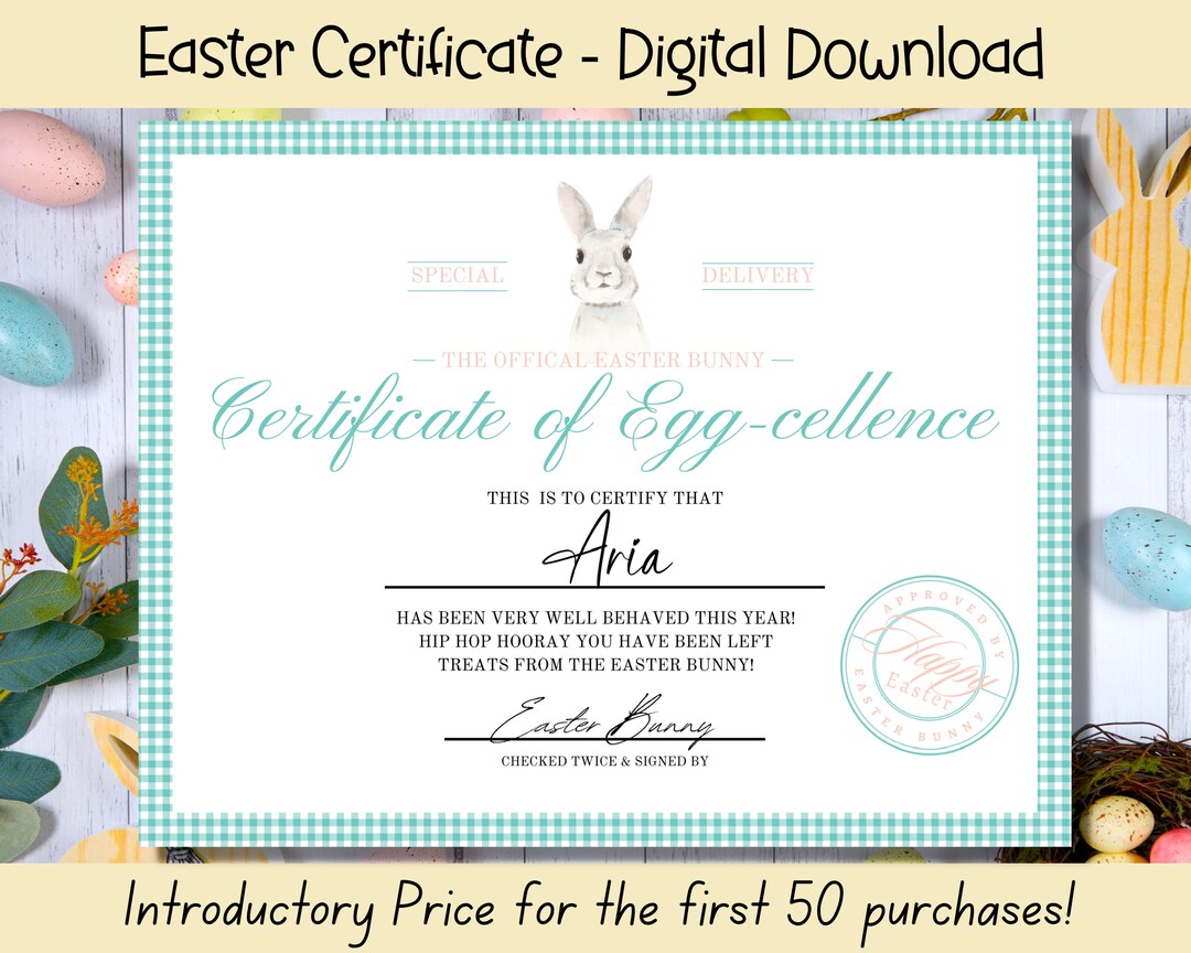 EDITABLE Certificate From Easter Bunny Blue Printable Easter - Etsy