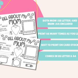 Mother's Day Printable, All About My Mom, Mothers Day Gift, Card for ...