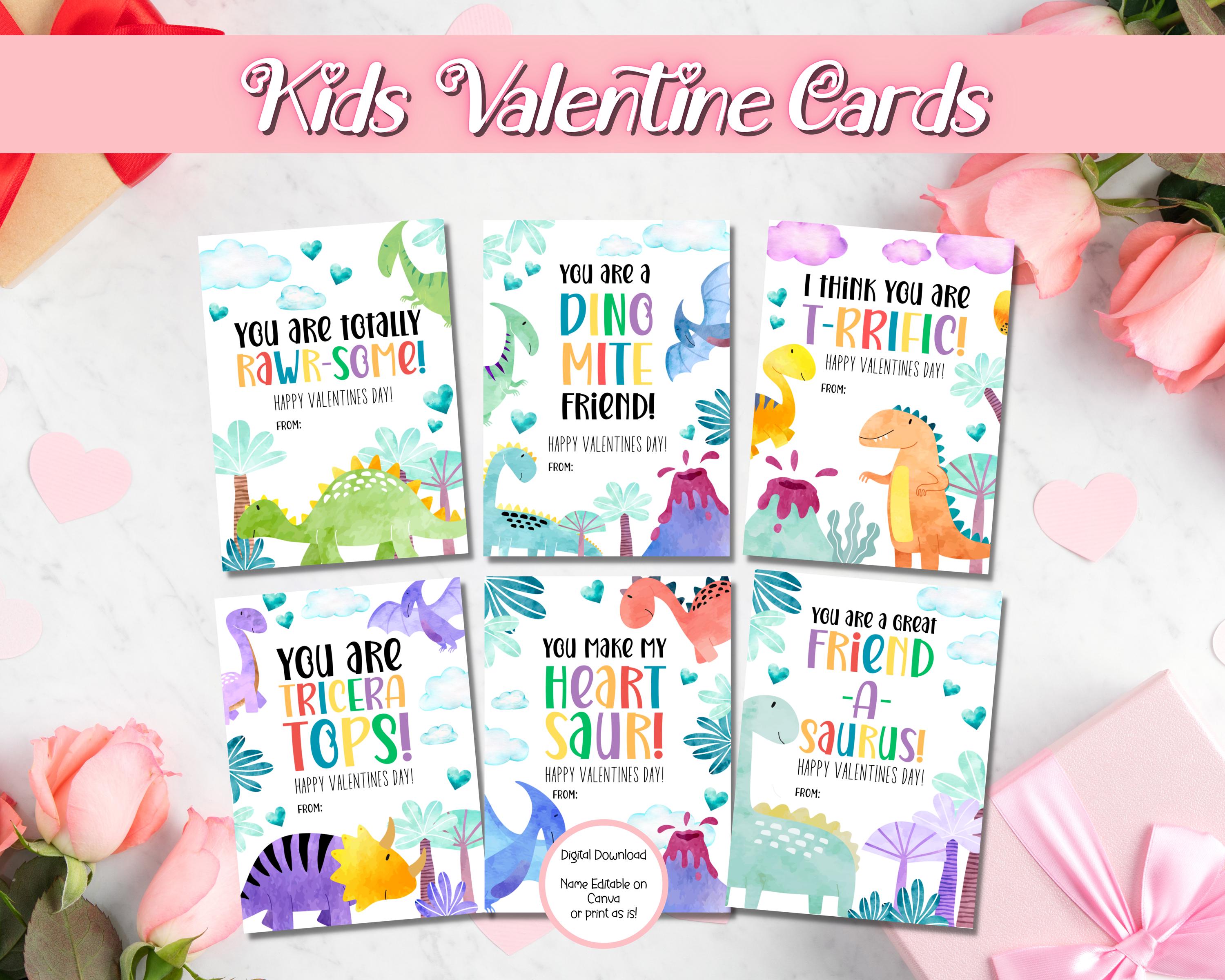 EDITABLE Printable Dinosaur Valentine Card, Classroom Valentines Day ...