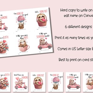 EDITABLE Printable Sloth Valentine Card, Classroom Valentines Day Cards ...