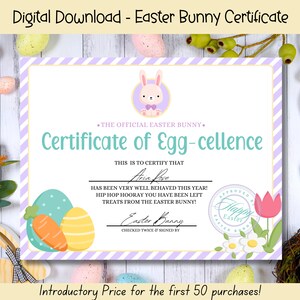 EDITABLE Certificate From Easter Bunny, Purple Printable Easter Bunny ...