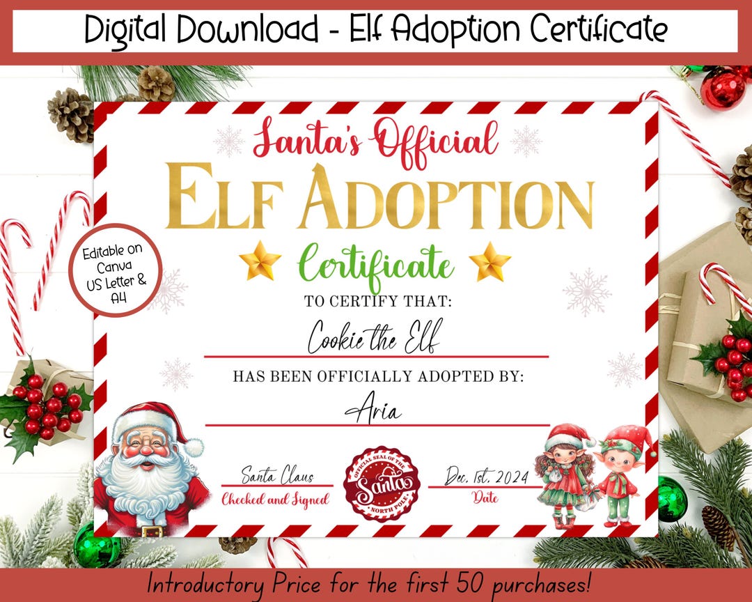 EDITABLE Elf Adoption Certificate, Multiple Elves, Letter From Your Elf ...