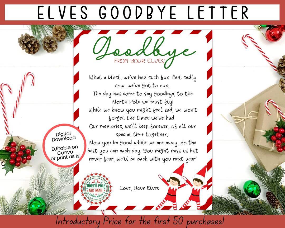 EDITABLE Elf Goodbye Letter, Elf Departure Letter, Elf Farewell Letter ...