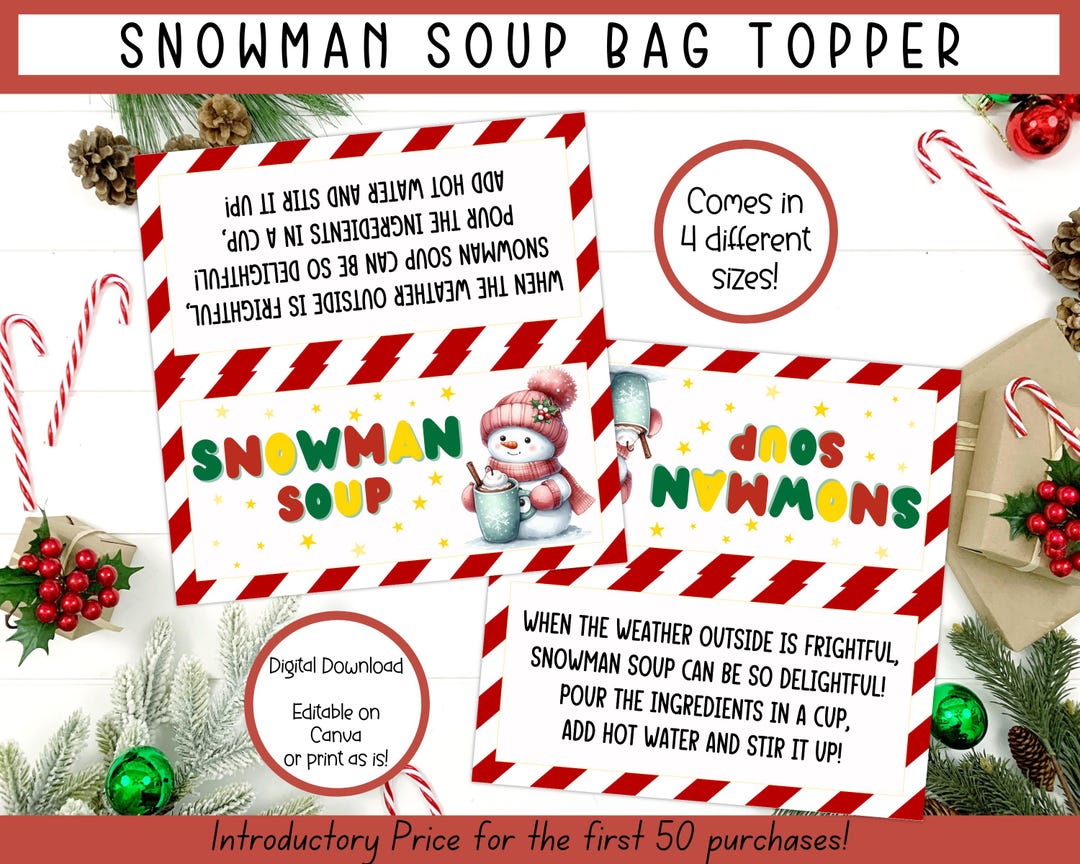 EDITABLE Snowman Soup Tag, Snowman Soup Printable, Hot Chocolate Gift ...