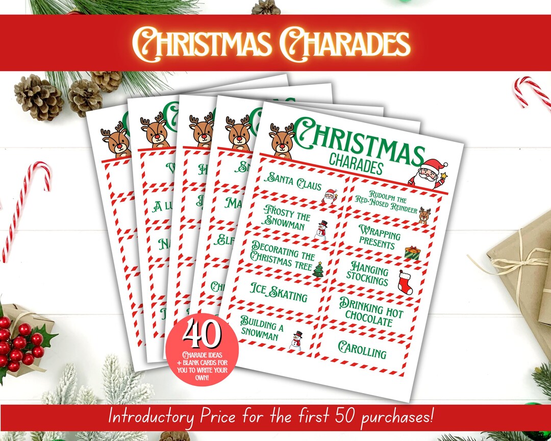 Christmas Charades Game, Holiday Charades Game, Printable Christmas ...