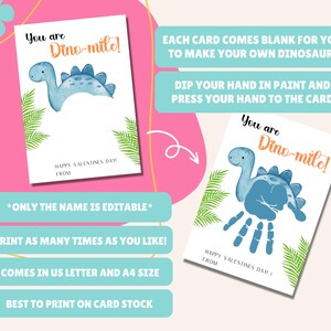 EDITABLE Printable Dinosaur Handprint Valentine Cards, Classroom ...