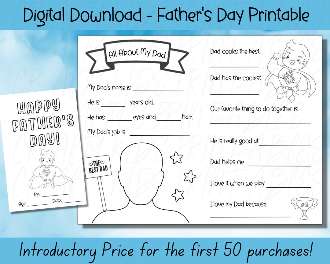 Father's Day Printable All About My Dad Book Fathers Day - Etsy