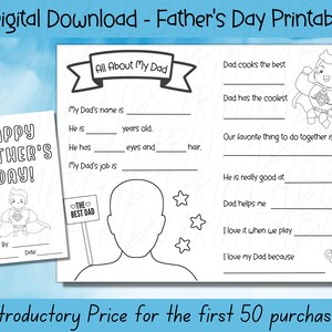 Father's Day Printable All About My Dad Book Fathers Day - Etsy