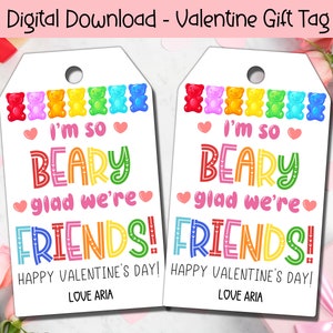 EDITABLE Gummy Bear Valentine Gift Tags, Printable Kids Valentine Tags ...